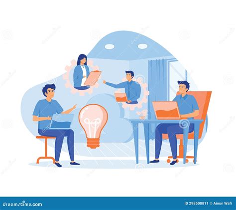 Teamwork Of Users Connected By Cloud Computing And Light Bulb Stock Vector Illustration Of
