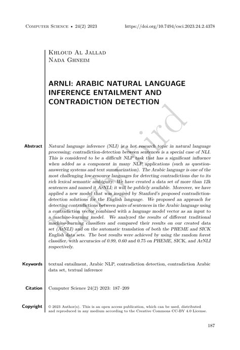 Pdf Arnli Arabic Natural Language Inference Entailment And
