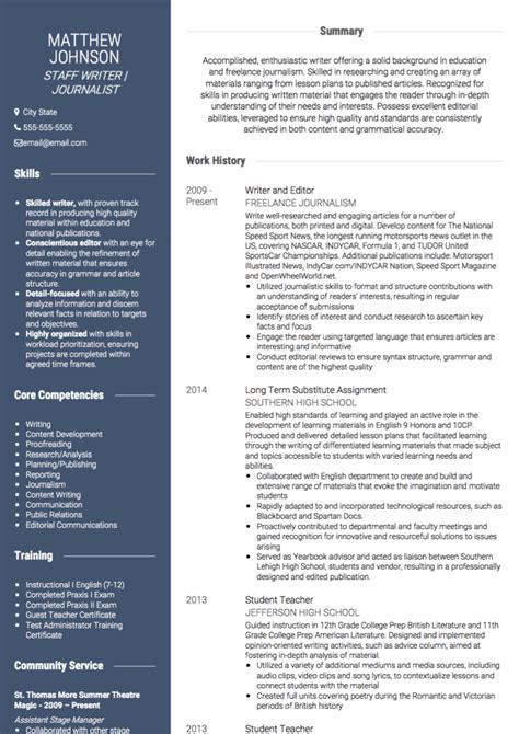 Writer Cv Examples And Templates Visualcv