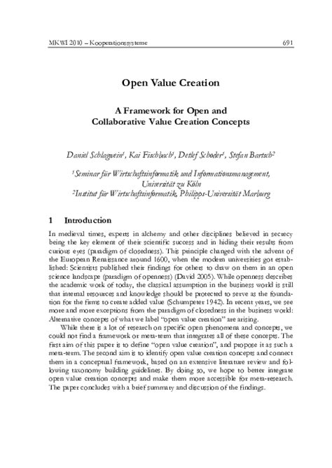 Pdf Open Value Creation A Framework For Open And Collaborative Value