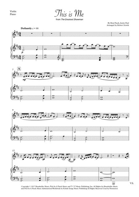 This Is Me By Benj Pasek Sheet Music For Violin And Piano Arr Robert