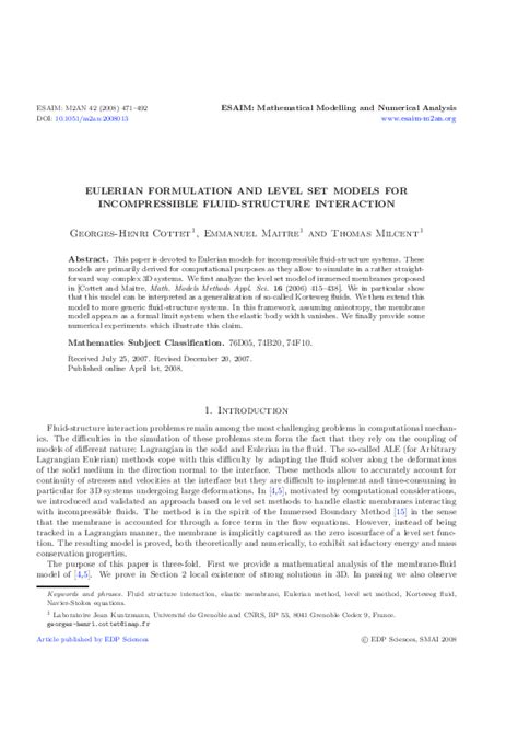 pdf eulerian formulation and level set models for incompressible