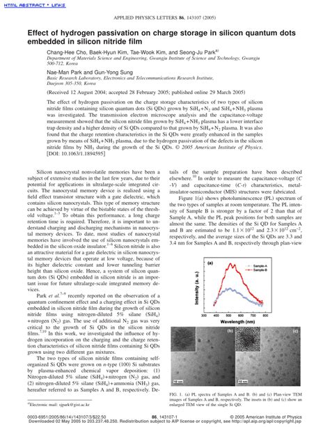 Pdf Effect Of Hydrogen Passivation On Charge Storage In Silicon