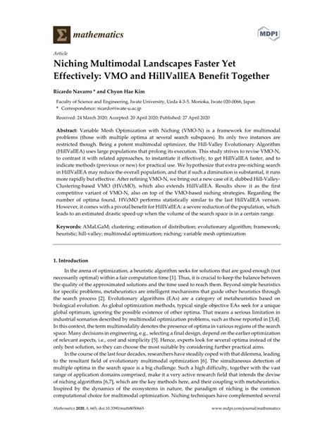 Pdf Niching Multimodal Landscapes Faster Yet Effectively Vmo And Hillvallea Benefit Together