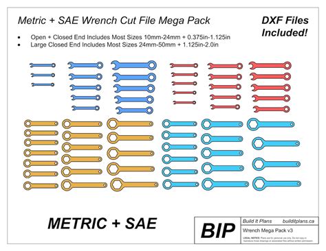 Wrench Dxf File Mega Pack Metric And Sae Spanner Cut Files Etsy Uk