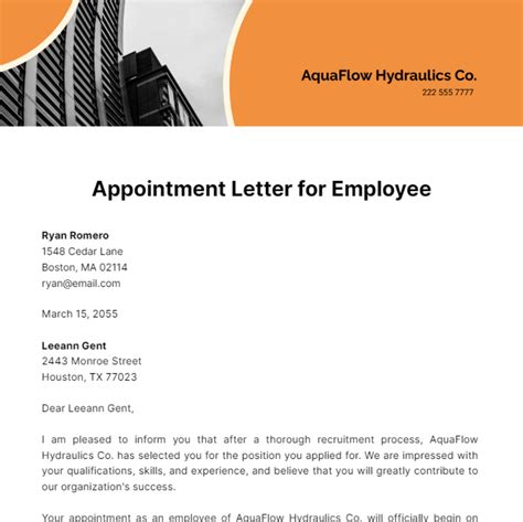Free Appointment Letter For Employee Template To Edit Online