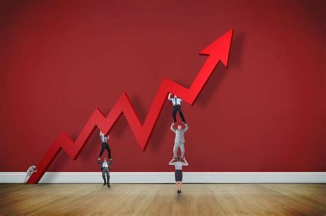 Premium Photo Business Teamwork Pushing Arrow Against Room With Wooden Floor