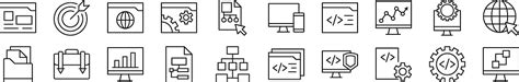 프로그래밍의 라인 아이콘 세트입니다 편집 가능한 획 웹 사이트 신문 기사 책에 대한 간단한 개요 기호 개발에 대한 스톡 벡터 아트 및 기타 이미지 Istock