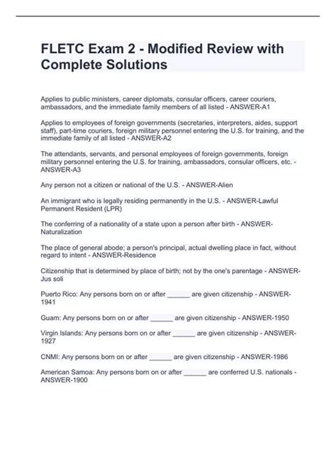 FLETC Exam 2 Modified Review With Complete Solutions FLETC Stuvia US