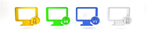 Colorful Lock On Computer Monitor Screen Icon Isolated On White Background Monitor And Padlock