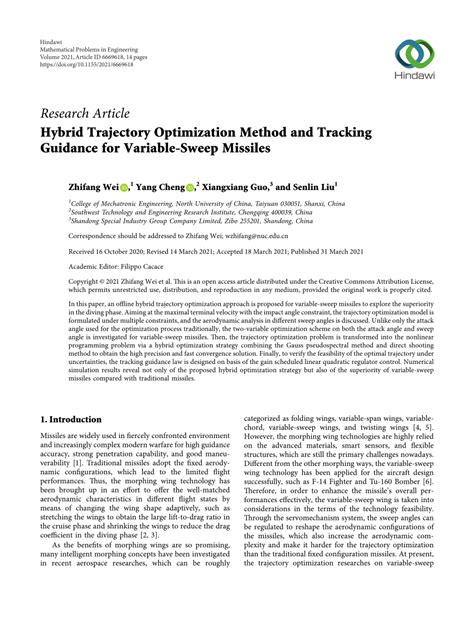 PDF Hybrid Trajectory Optimization Method And Tracking Guidance For Variable Sweep Missiles
