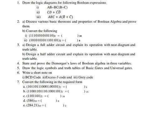 1 Draw The Logic Diagrams For Following Boolean Expressions I Ab Bc B C Ii Cd Cd Iii Abc