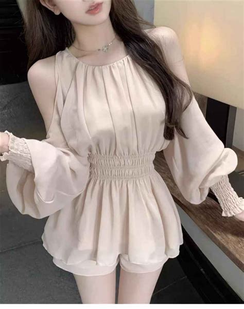 🚀당일배송최저가보장 프릴 쉬폰 오프숄더 어깨트임 블라우스 원피스 반바지 투피스 세트 에이블리
