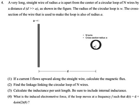 A Very Long Straight Wire Of Radius A Is Apart From The Center Of A Circular Loop Of N Wires