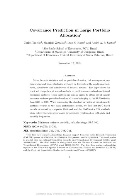 Pdf Covariance Prediction In Large Portfolio Allocation