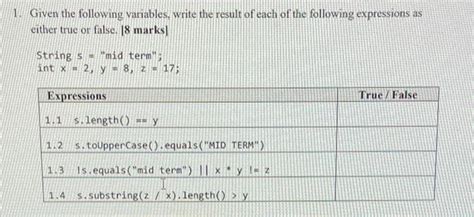 Solved Given the following variables, write the result of | Chegg.com
