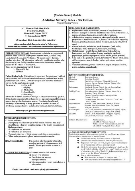 Addiction Severity Index Baseline Followup 4