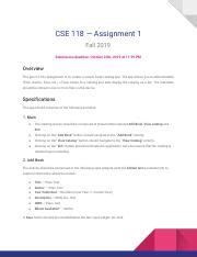 CSE 118 Assignment 1 2 Pdf CSE 118 Assignment 1 Fall 2019 Submission Deadline October 20th