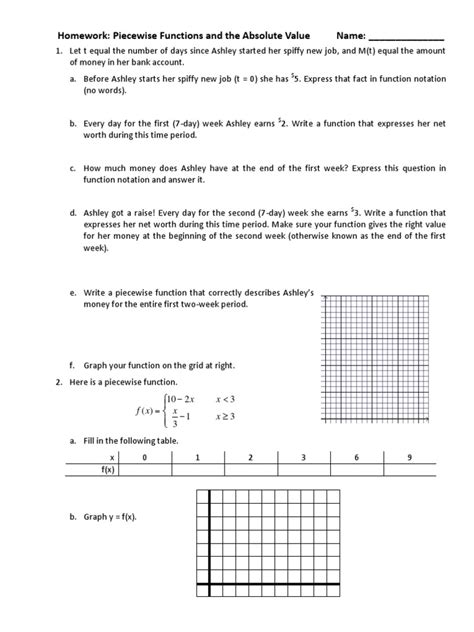 Hw Piecewise Functions And The Absolute Value Pdf
