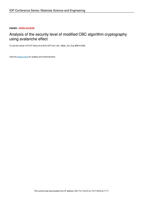 Pdf Analysis Of The Security Level Of Modified Cbc Algorithm