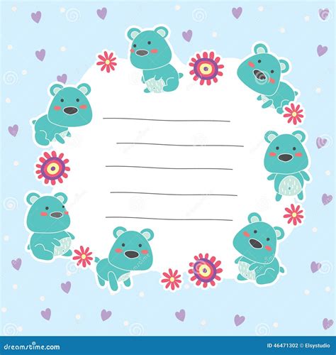 Cute Teddy Bear Memo Layout Design Vector Illustration CartoonDealer Com