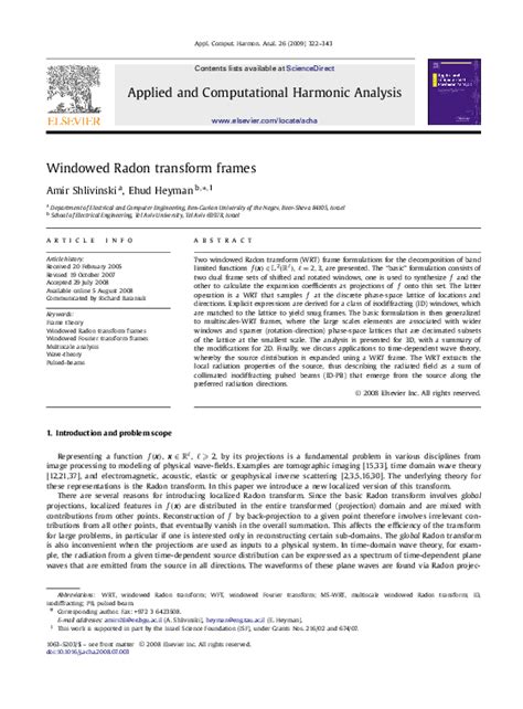 Pdf Windowed Radon Transform Frames