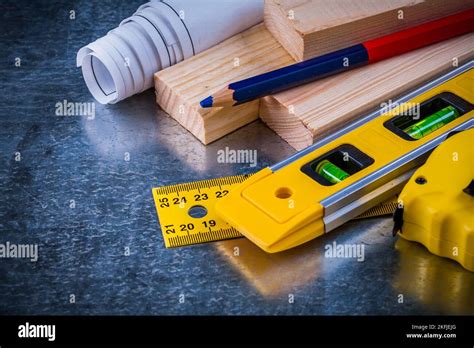 Great Number Of Construction Working Tools On Metallic Scratched Background Architecture And