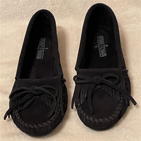 Minnetonka Kilty Hardsole Black Leather Suede Moccasi… Gem