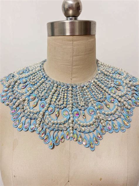 Rhinestone Beaded Neck Trim Patch Neckline Collar Sewing Applique