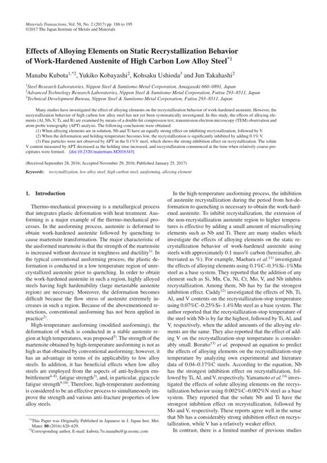 Pdf Effect Of Carbon Content On Static Recrystallization Behavior Of Work Hardened Austenite