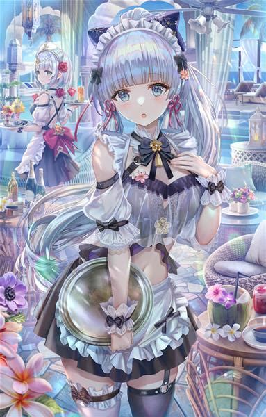 نقاشی انیمه دختر کوچیک زیبا در جنگل با لباس سبز و موهای نقره ای 1663688