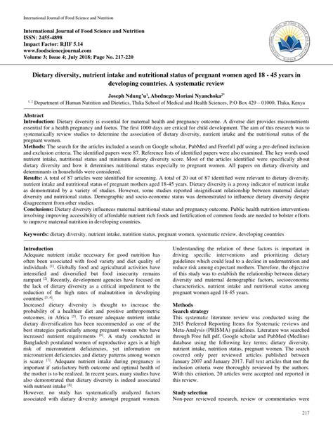 Pdf Dietary Diversity Nutrient Intake And Nutritional Status Of