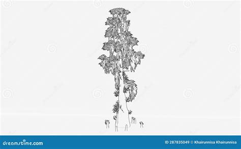 Bald Cypress Sch On White Canvas Hand Drawn And Artistic Plant And Tree