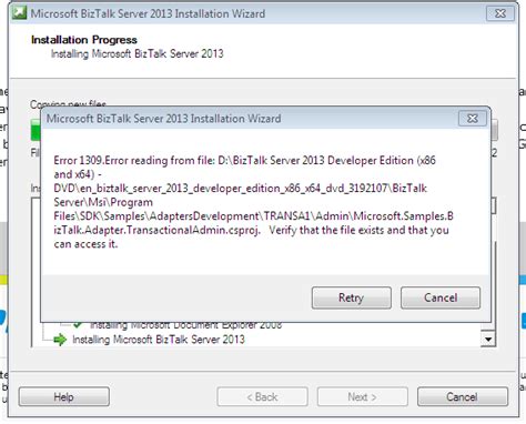 error 1309 error reading from file