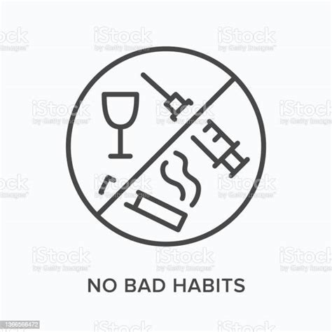 나쁜 습관 플랫 라인 아이콘없습니다 약물 알코올 및 흡연 금지의 벡터 개요 그림 중독을 위한 블랙 씬 선형 픽토그램 건강관리와