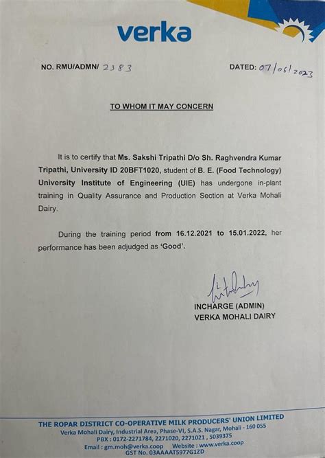 Sakshi Tripathi On Linkedin Hello Everyone I Did My First Training In Verka Dairy Industry