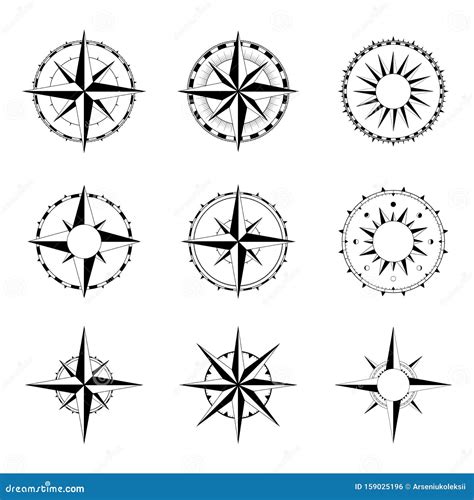 Compass Rose Of Winds Set Stock Vector Illustration Of North 159025196