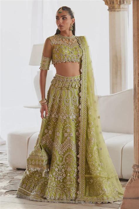 Lime Green Mirror Work Lehenga Choli Pakistani Bridal Outfit Etsy