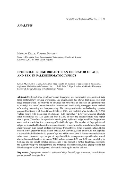 Pdf Epidermal Ridge Breadth An Indicator Of Age And Sex In