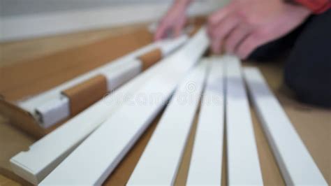 Diy White Table Assembly Process At Home Furniture Installation Stock