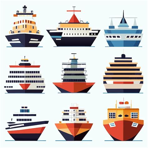 Conjunto De Diferentes Tipos De Barcos E Navio Isolado No Fundo Branco