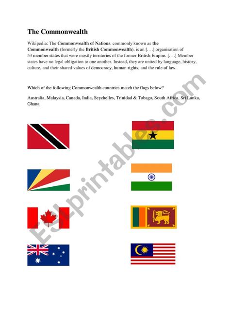 Find Out Which Flag Belongs To Which Commonwealth Country Esl Worksheet By Villum