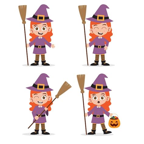 Premium Vector Cute Girl Wearing Witch Costume For Halloween Stock Vector