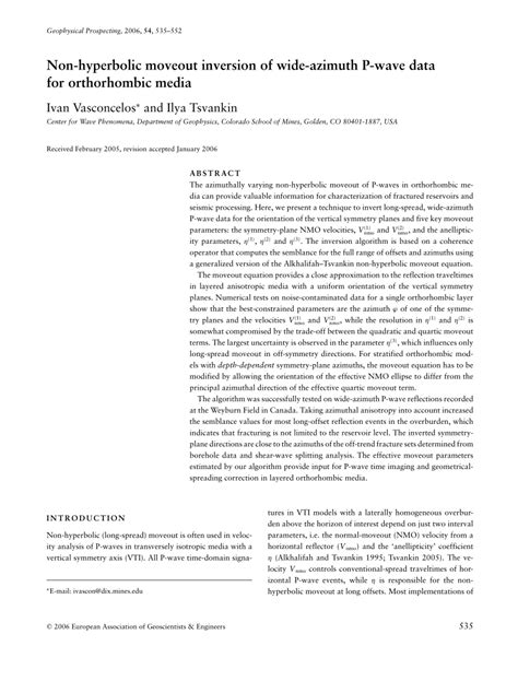 Pdf Non‐hyperbolic Moveout Inversion Of Wide‐azimuth P‐wave Data For Orthorhombic Media