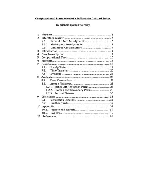 Computational Simulation Of A Diffuser In Ground Effect Pdf