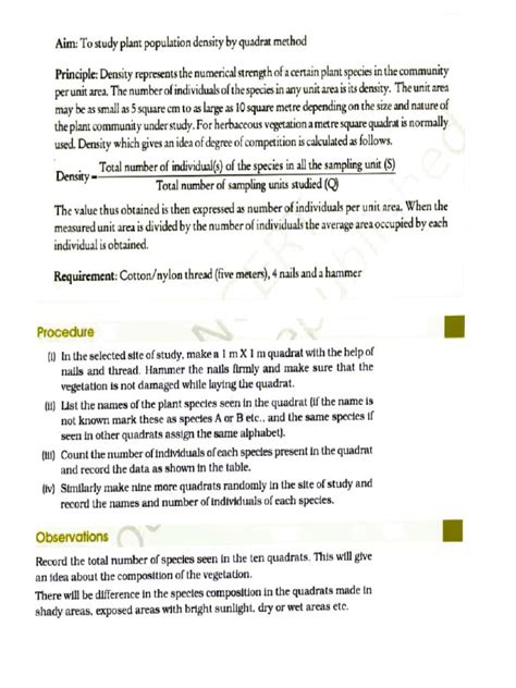 Expt No 2 Density By Quadrat Method Pdf