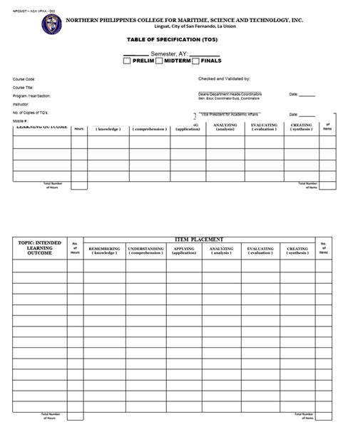 Tos Template Pdf Cognition Learning