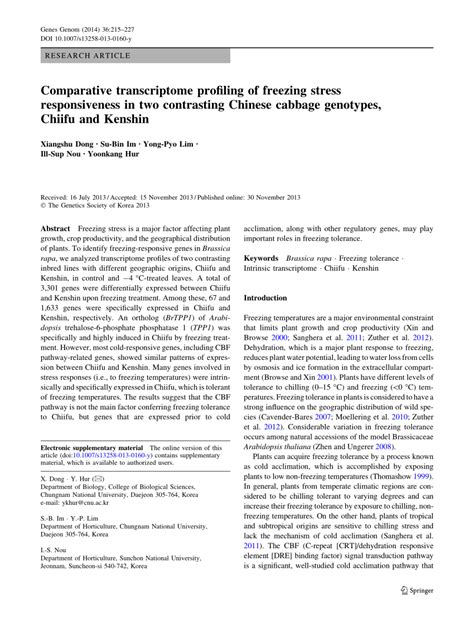 Pdf Comparative Transcriptome Profiling Of Freezing Stress