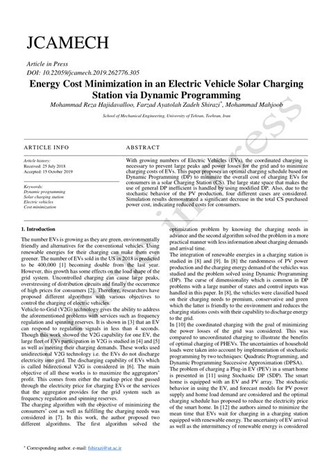 PDF Energy Cost Minimization In An Electric Vehicle Solar Charging Station Via Dynamic Programming