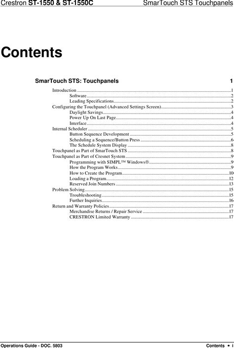 Crestron Electronics St 1550c Smartouch Remote Control User Manual Image2